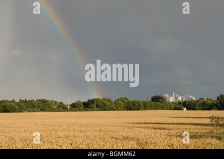 Rainbow with Secondary Over English Countryside Stock Photo - Alamy