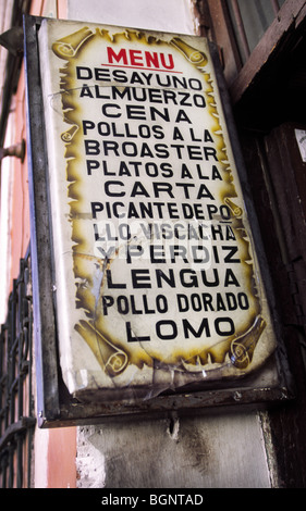 Menu outside restaurant. La Paz, Bolivia Stock Photo - Alamy