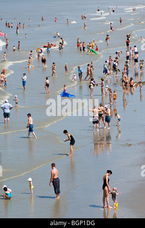 Swimmers / Tourists paddling along the North Sea beach at the Belgian ...