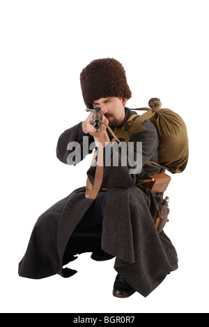Russian Cossack points a rifle in sitting position Stock Photo - Alamy