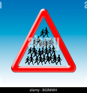 Warning Road Sign with silhouettes of lots of children. Conceptual ...