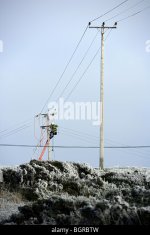 Frozen electricity pylon, power and energy industrial concept Stock ...