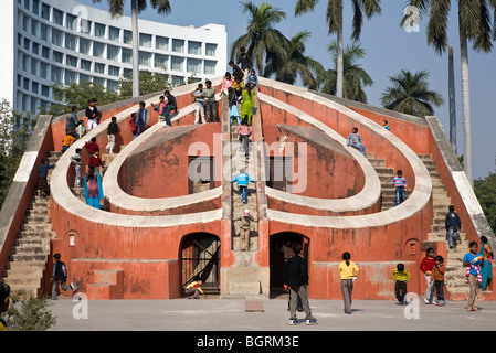 Indian people visiting Misra Yantra building. Jantar Mantar ancient ...