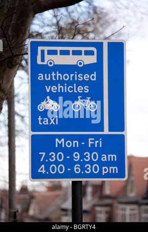 Examples of UK street signs. Bus lane ahead Stock Photo - Alamy