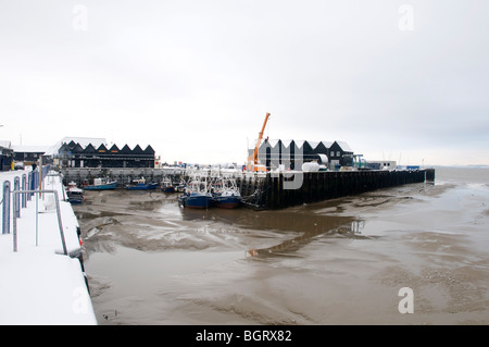 Whitstable Harbour in Snow whitstable kent countryside england UK Stock ...