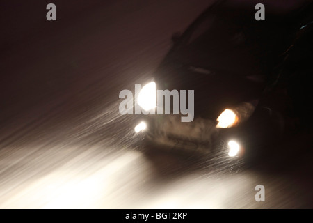 driving in a snowstorm at night in Germany Stock Photo - Alamy