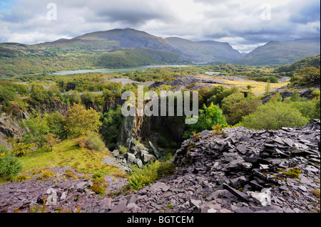 Disused slate quarries of Glyn Rhonwy, Llanberis in North Wales. Once a ...