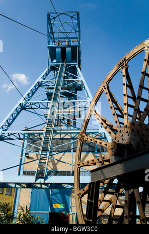 Mine head headgear / lift cage winding gear tower at the Piast coal ...