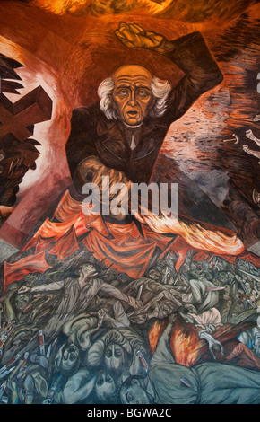 Mural by Jose Clemente Orozco of Miguel Hidalgo, Palacio de Gobierno ...