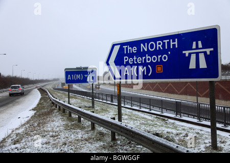 Blue motorway sign A1M Cambridgeshire Stock Photo - Alamy