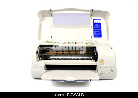 Inside an A4 Inkjet printer showing the cartridges and printing system ...