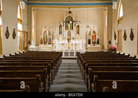 The interior of Holy Family Church in the old mining town of Jerome in ...