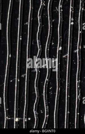 The grooves on a 45RPM stereo single vinyl record photographed at 25x ...