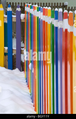 Colourful pencil fence Stock Photo - Alamy