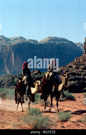 Jordan, Wadi Rum, patrol of Camel Corp or police of the desert on their ...