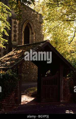 St Peters church with its churchyard gate made of old horseshoes in the ...
