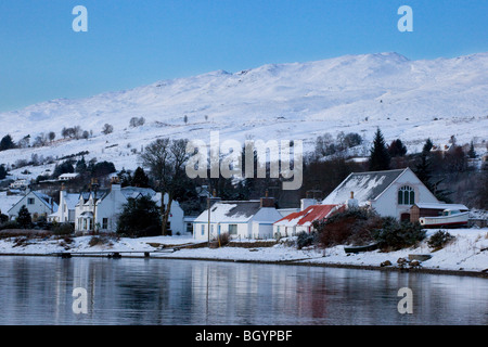 Lochcarron village on the shores of Loch Carron, Strathcarron, Wester ...