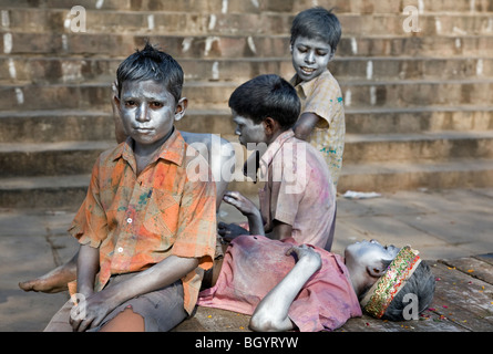 Boys painted with silver paint. Holi Festival. Varanasi. India Stock ...