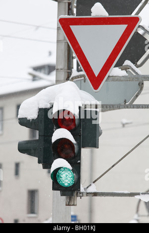 German road sign: stop and give way Stock Photo - Alamy