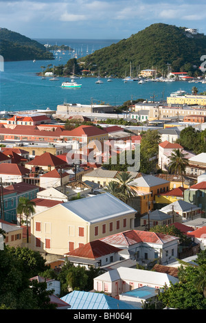Charlotte Amalie capital of St. Thomas seen from the ocean, US Virgin ...