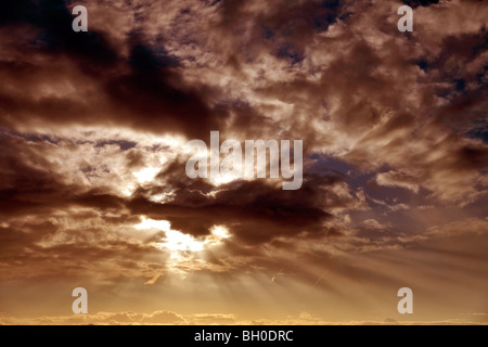 Sunset, Altocumulus Stratiformis Clouds, over mountains, Lake District ...