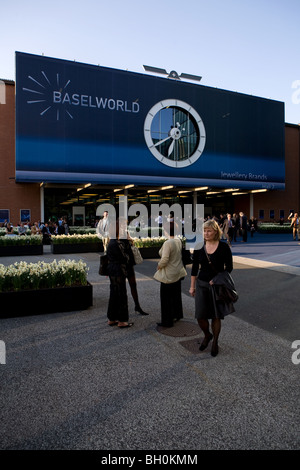 Switzerland, Basel, Baselworld, fair entrance, watches, business men ...
