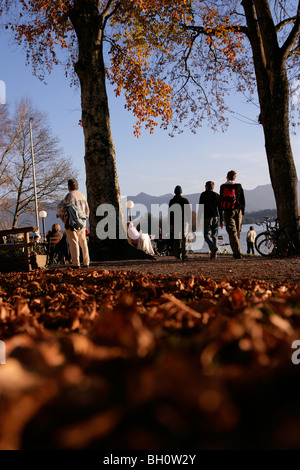Beer garden in Uffing at the Staffelsee Stock Photo - Alamy