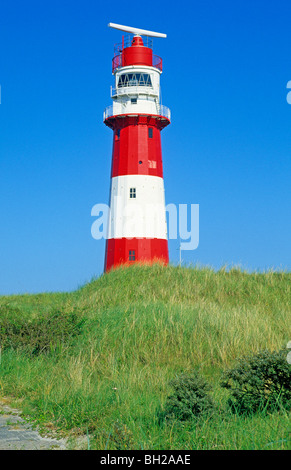 The electric lighthouse on the island of Borkum stands behind a dune ...