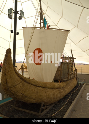 A replica of Thor Heyerdals reed boat Ra 2 at the Piramides de Guimar ...