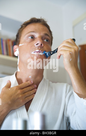 Man hands, shaving cream and grooming in self care maintenance and ...