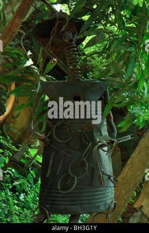 Benin, West Africa, Ouidah, statue of 3-headed voodoo deity in sacred ...