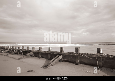 Sea defences or groynes along the beach in Hunstanton, a Norfolk ...