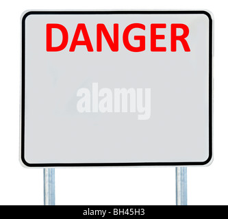 Old road sign 'Danger place' isolated on white Stock Photo - Alamy