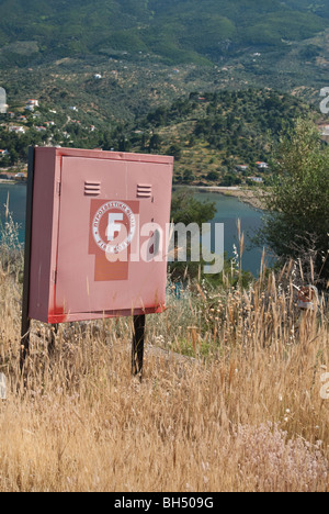 Fire hose cabinet, Fire equipment box, walkway area in modern building ...