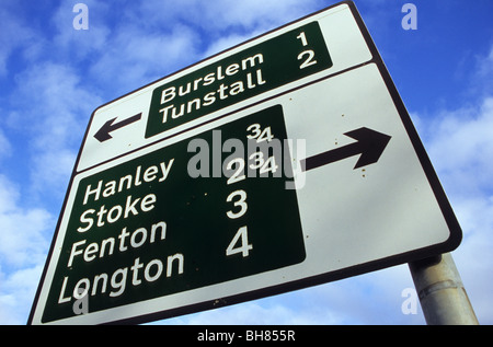Road Sign Showing The Six Towns Of Stoke-on-Trent Burslem Tunstall ...