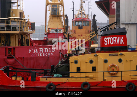 tug boat with yellow funnel Stock Photo - Alamy