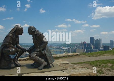Sculpture of George Washington and Seneca leader Guyasuta, with ...
