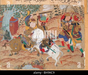 Miniature depicting demons of Oguz Turkic people, Fatih Album Stock ...