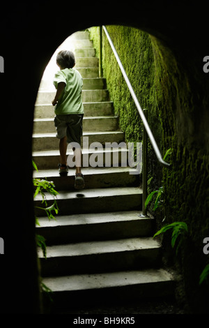 BOY RUNNING UP STAIRS Stock Photo - Alamy