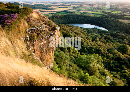 Whitestone Cliff and Lake Gormire at summer sunset on the Cleveland Way ...