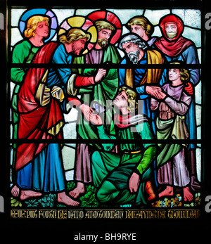 A stained glass window designed by Horatio Walter Lonsdale depicting ...