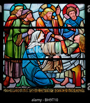 A stained glass window designed by Horatio Walter Lonsdale depicting ...