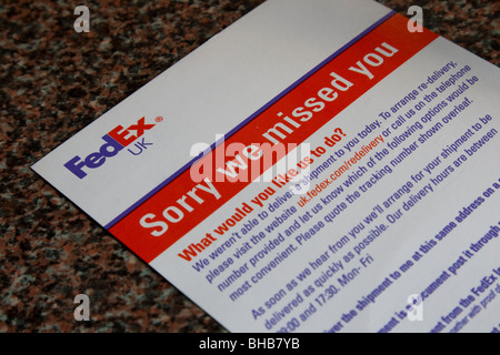 Fedex delivery notice left when a parcel or package could not be ...