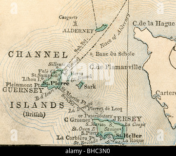 Original old map of Channel Islands from 1884 geography textbook Stock ...