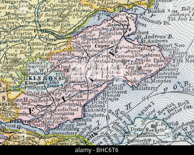 Original old map of Fife County from 1884 geography textbook Stock ...