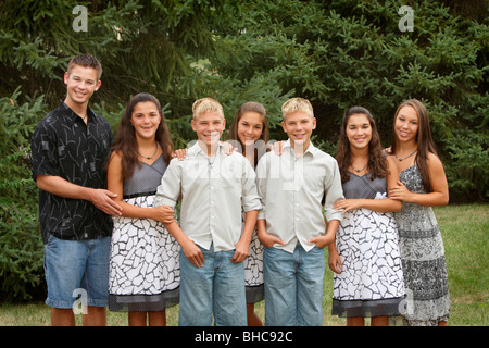 Seven children from the same family with twins and triplets Stock Photo ...