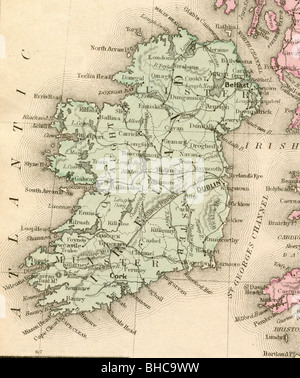 Original old map of Ireland from 1875 geography textbook Stock Photo ...