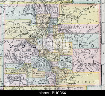 Original old map of Colorado from 1884 geography textbook Stock Photo ...