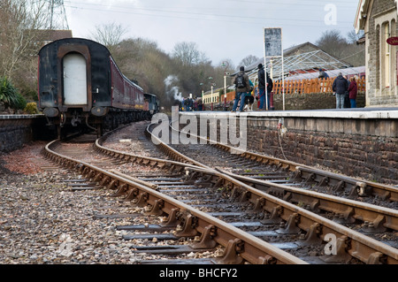 Bitton train station on the Avon Valley railway line with diesel train ...
