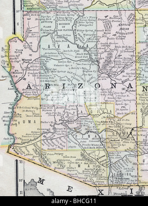 Original old map of Arizona from 1884 geography textbook Stock Photo ...